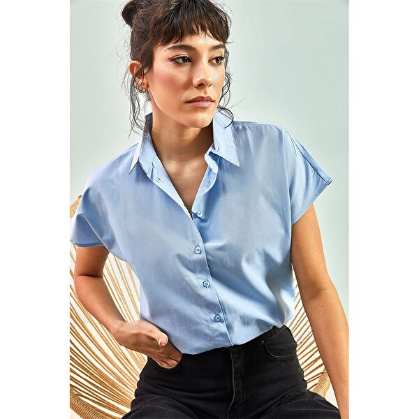 Shade Önden Düğme Kapamalı Düz Kısa Kollu Viskon Kadın Gömlek