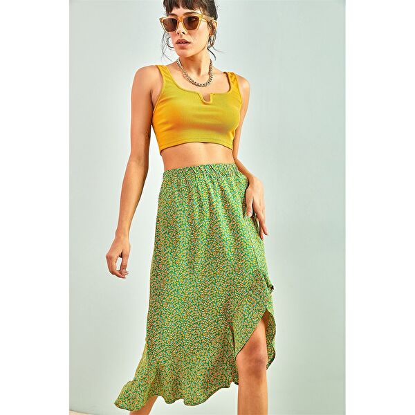 Shade Beli Lastikli Desenli Viskon Kadın Etek