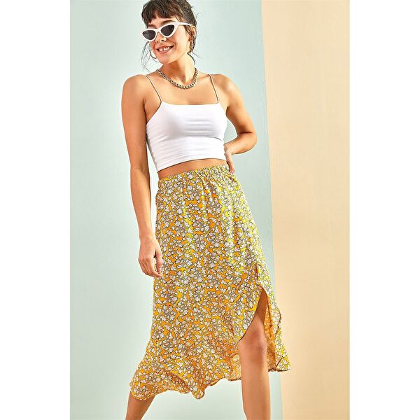 Shade Beli Lastikli Desenli Viskon Kadın Etek