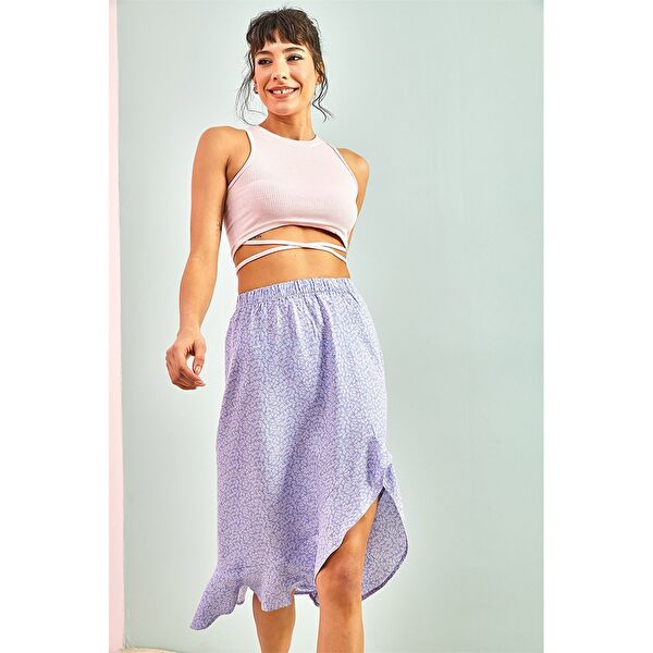 Shade Beli Lastikli Desenli Viskon Kadın Etek