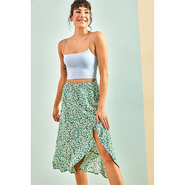 Shade Beli Lastikli Desenli Viskon Kadın Etek