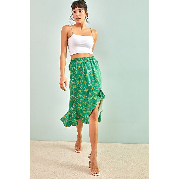 Shade Beli Lastikli Desenli Viskon Kadın Etek