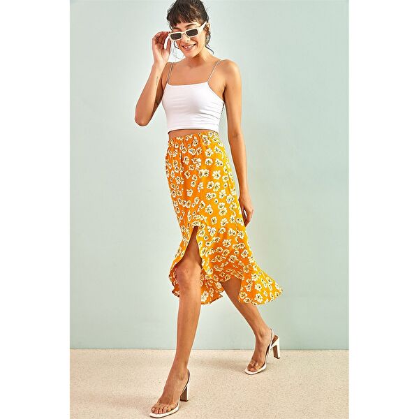 Shade Beli Lastikli Desenli Viskon Kadın Etek