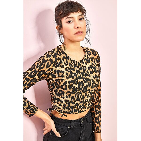 Shade Bisiklet Yaka Puantiyeli Uzun Kollu Kadın Bluz