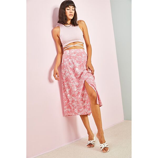 Shade Desenli Yırtmaç Detaylı Pamuklu Kadın Etek