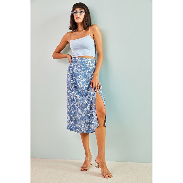 Shade Desenli Yırtmaç Detaylı Pamuklu Kadın Etek