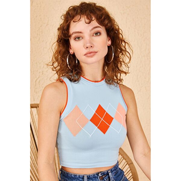 Shade Bisiklet Yaka Desenli Crop Triko Kadın Bluz Shade Bisiklet Yaka Desenli Crop Triko Kadın Bluz