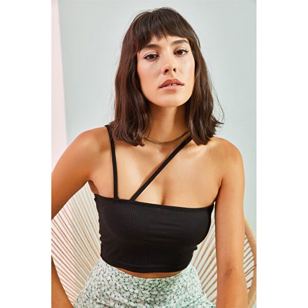 Shade Bağlama Detaylı Düz Straplez Kadın Bluz