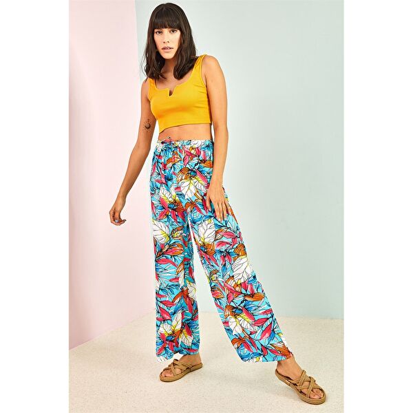 Shade Beli Lastikli Desenli Viskon Kadın Pantolon