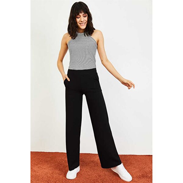 Shade Beli Lastikli Düz Geniş Paça Kadın Pantolon