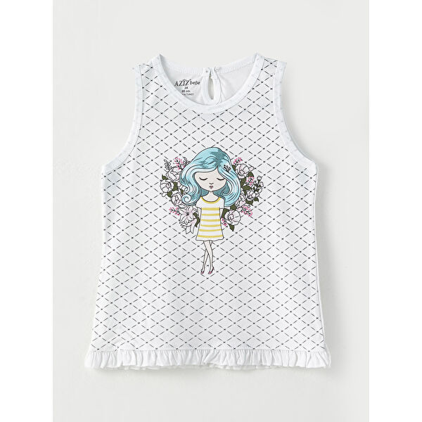 Aziz Bebe Bisiklet Yaka Baskılı Kız Bebek Atlet