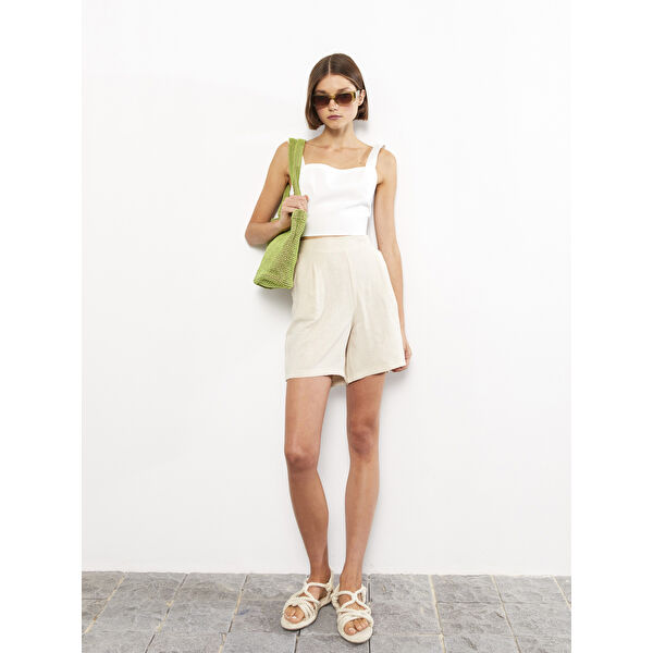 Beli Lastikli Rahat Kalıp Düz Kadın Şort