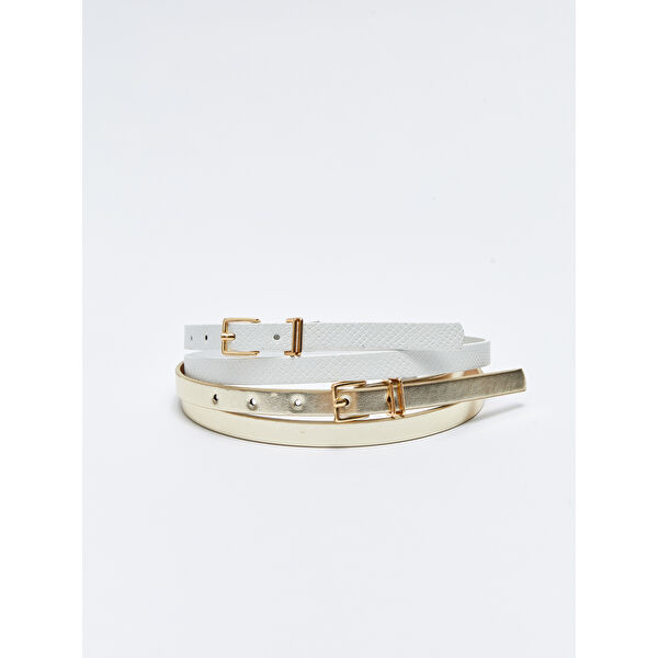 Deri Görünümlü İnce Kadın Kemer 2'li Deri Görünümlü İnce Kadın Kemer 2'li