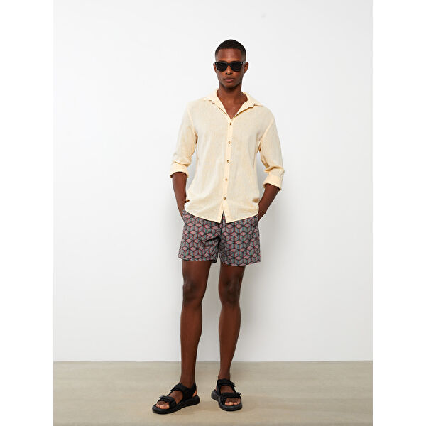 Diz Hizası Boy Baskılı Erkek Deniz Şortu