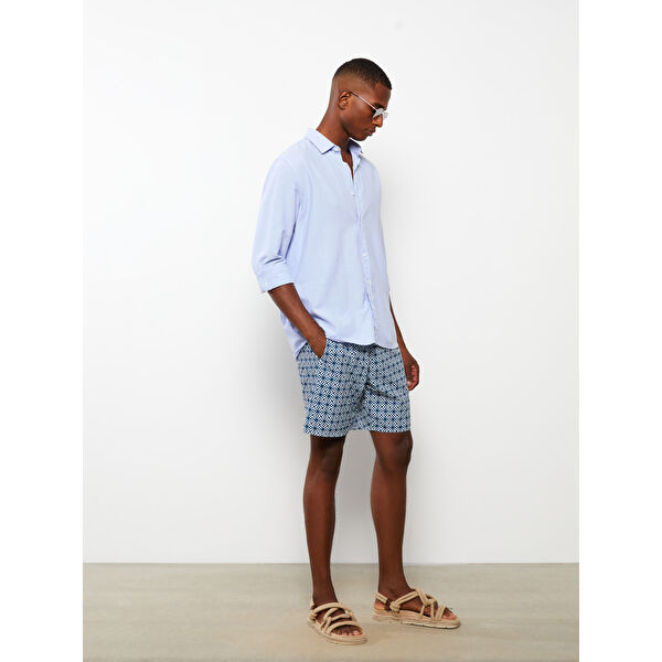 Diz Hizası Boy Baskılı Erkek Deniz Şortu