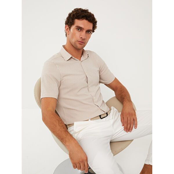 Regular Fit Kısa Kollu Çizgili Erkek Gömlek