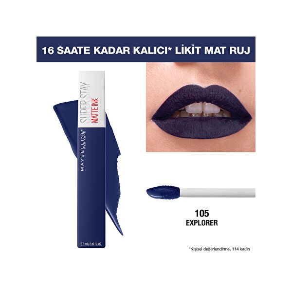 Maybelline New York Likit Mat Ruj - Superstay Matte Ink City Edition Lipstick 105 Explorer Maybelline New York Likit Mat Ruj - Superstay Matte Ink City Edition Lipstick 105 Explorer