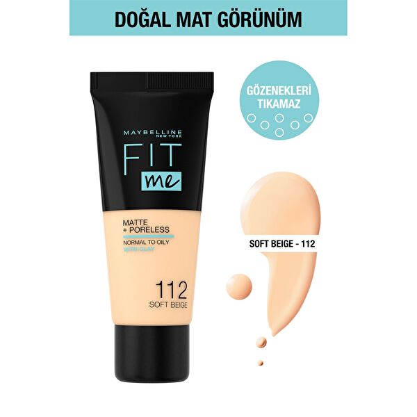 Maybelline New York Fit Me Matte+Poreless Fondöten - 112 Soft Beige Maybelline New York Fit Me Matte+Poreless Fondöten - 112 Soft Beige