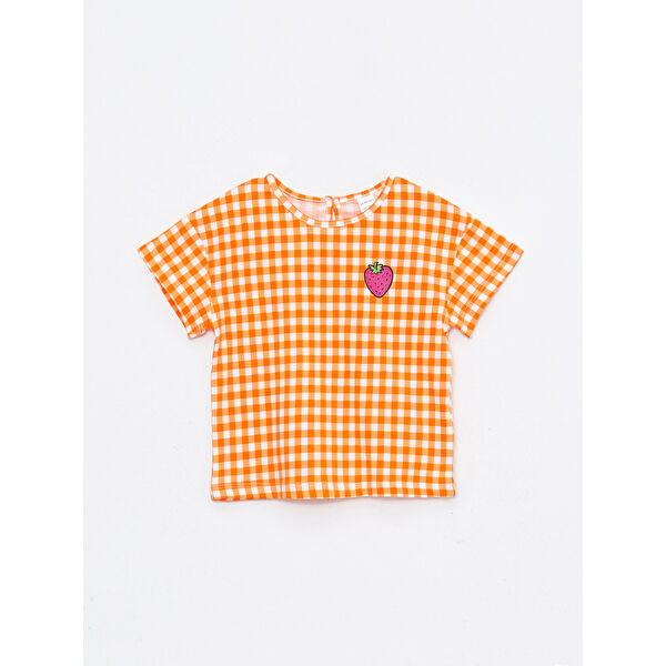 Bisiklet Yaka Kısa Kollu Ekose Desenli Pamuklu Kız Bebek Tişört Bisiklet Yaka Kısa Kollu Ekose Desenli Pamuklu Kız Bebek Tişört