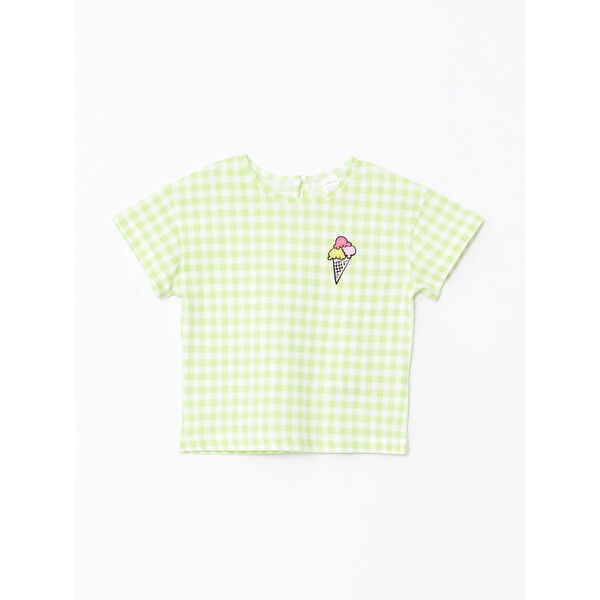 Bisiklet Yaka Kısa Kollu Ekose Desenli Pamuklu Kız Bebek Tişört Bisiklet Yaka Kısa Kollu Ekose Desenli Pamuklu Kız Bebek Tişört