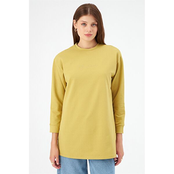 Muni Muni Bisiklet Yaka Nakışlı Uzun Kollu Kadın Tunik