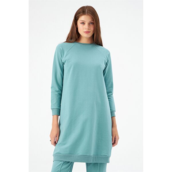 Muni Muni Bisiklet Yaka Düz Uzun Kollu Kadın Tunik Ve Pantolon Takımı