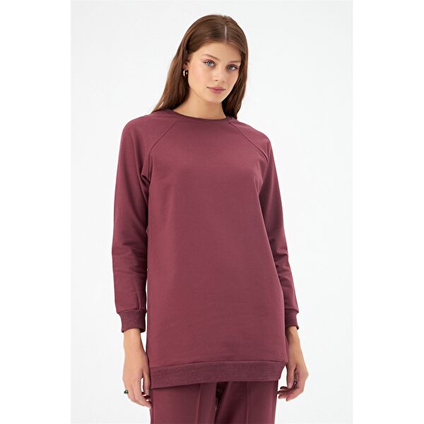 Muni Muni Bisiklet Yaka Düz Uzun Kollu Kadın Tunik Ve Pantolon Takımı