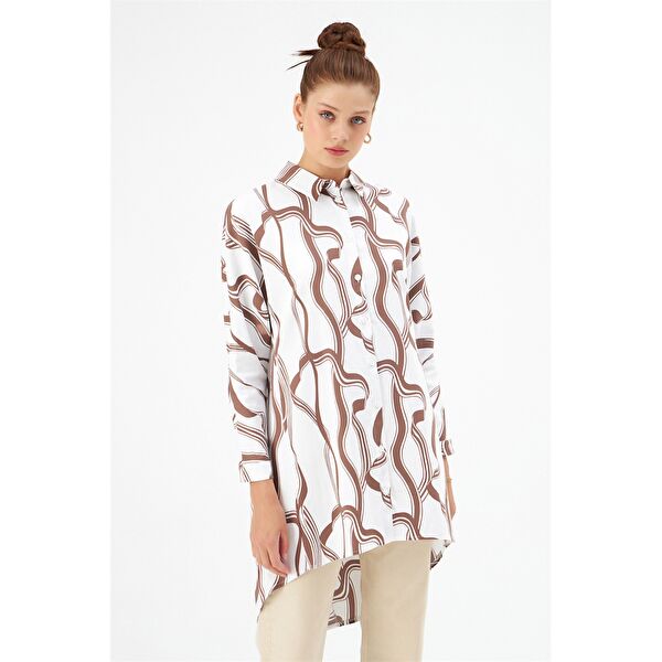 Muni Muni Önden Düğme Kapamalı Desenli Uzun Kollu Kadın Gömlek