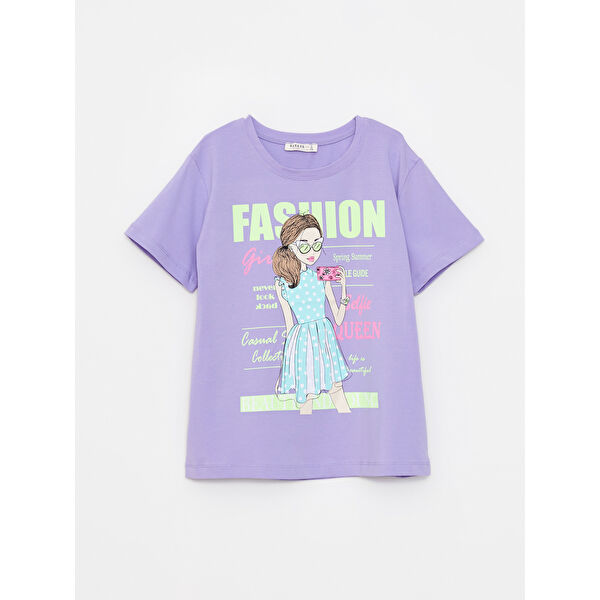 Breeze Bisiklet Yaka Baskılı Kısa Kollu Kız Çocuk Tişört