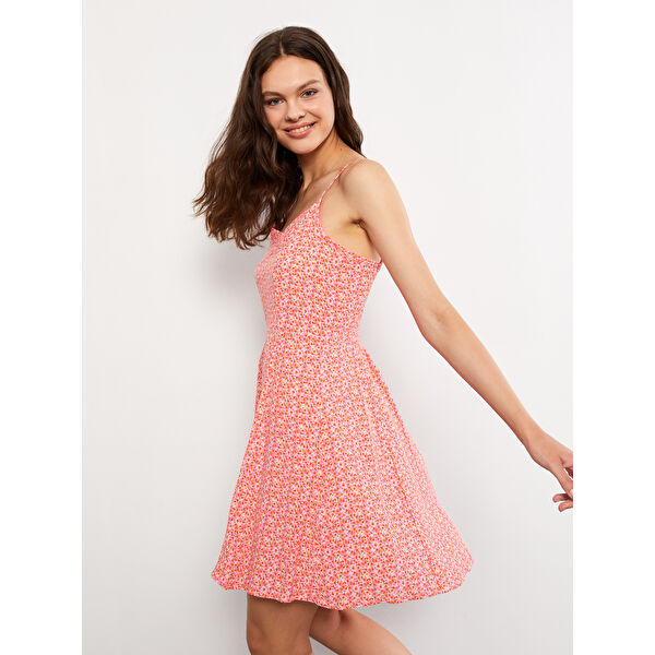 Kalp Yaka Çiçekli Askılı Viskon Kadın Elbise Kalp Yaka Çiçekli Askılı Viskon Kadın Elbise