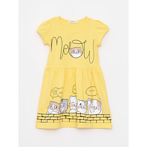 Breeze Bisiklet Yaka Baskılı Kısa Kollu Kız Çocuk Elbise