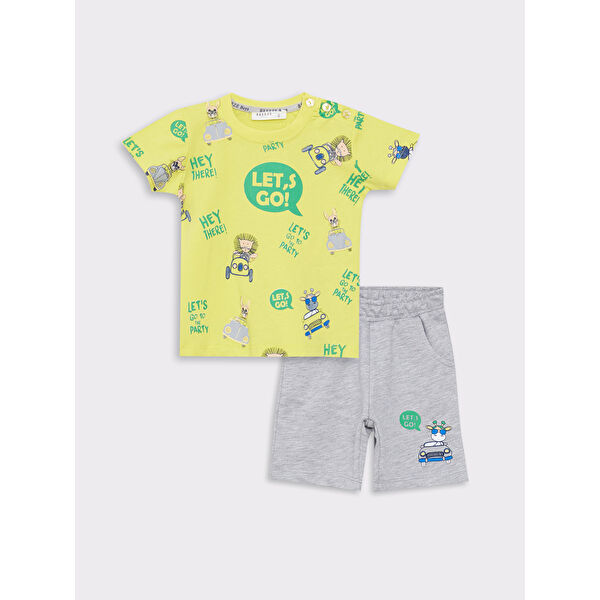 Breeze Bisiklet Yaka Baskılı Erkek Bebek 2'li Takım