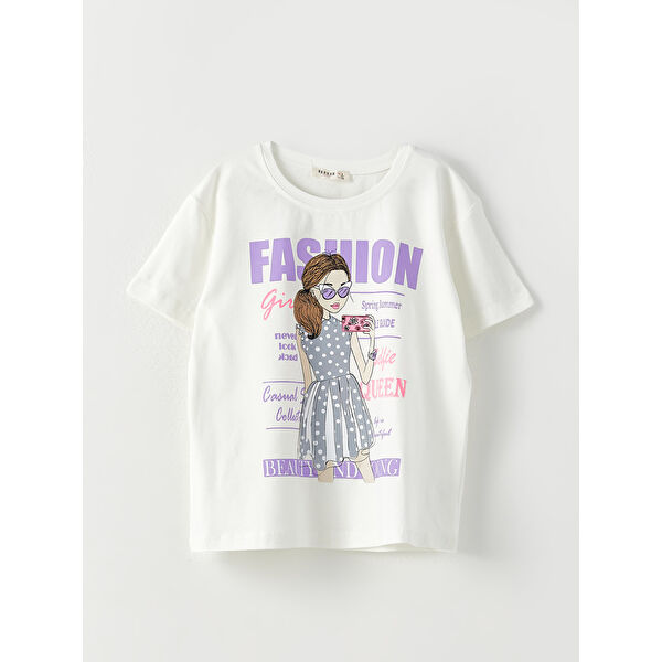 Breeze Bisiklet Yaka Baskılı Kısa Kollu Kız Çocuk Tişört