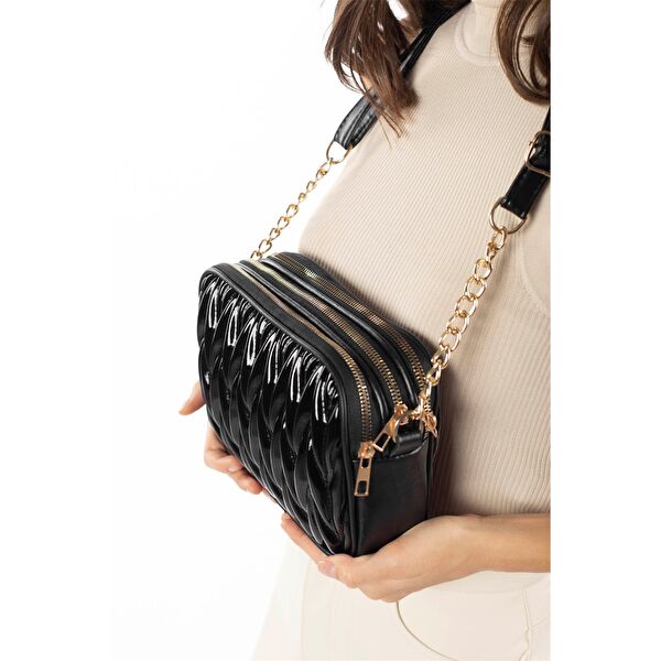 MADAMRA Suni Deri Kapitoneli Kadın Çapraz Çanta