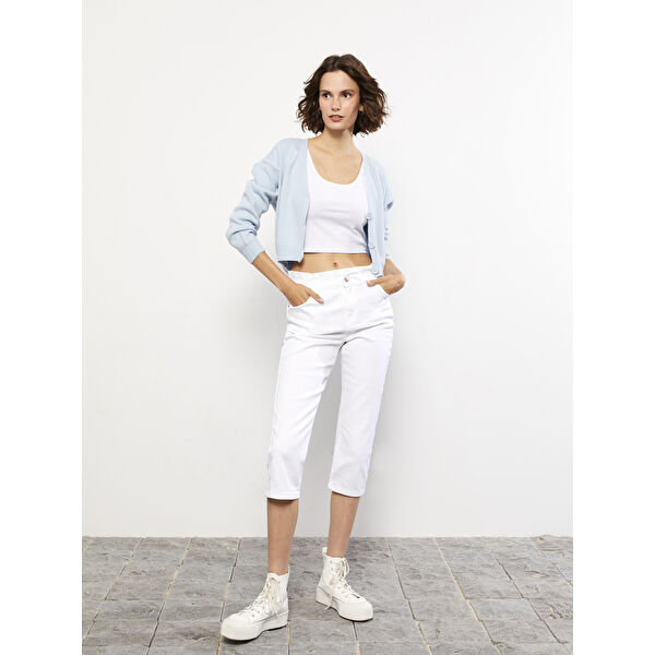 Beli Lastikli Düz Kadın Jean Capri Beli Lastikli Düz Kadın Jean Capri