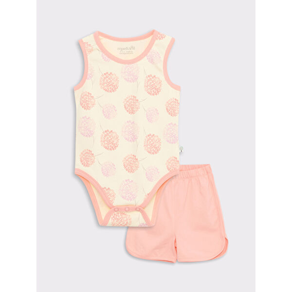 Bisiklet Yaka Baskılı Organik Pamuklu Kız Bebek 2'li Takım