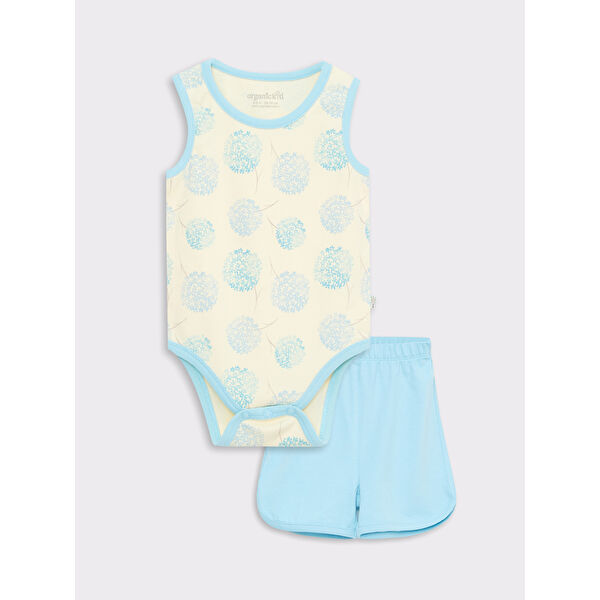 Bisiklet Yaka  Baskılı Organik Pamuklu Erkek Bebek 2'li Takım