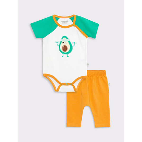 Bisiklet Yaka  Baskılı Organik Pamuklu Erkek Bebek 2'li Takım