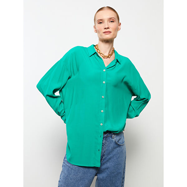 Düz Uzun Kollu Viskon Kadın Gömlek