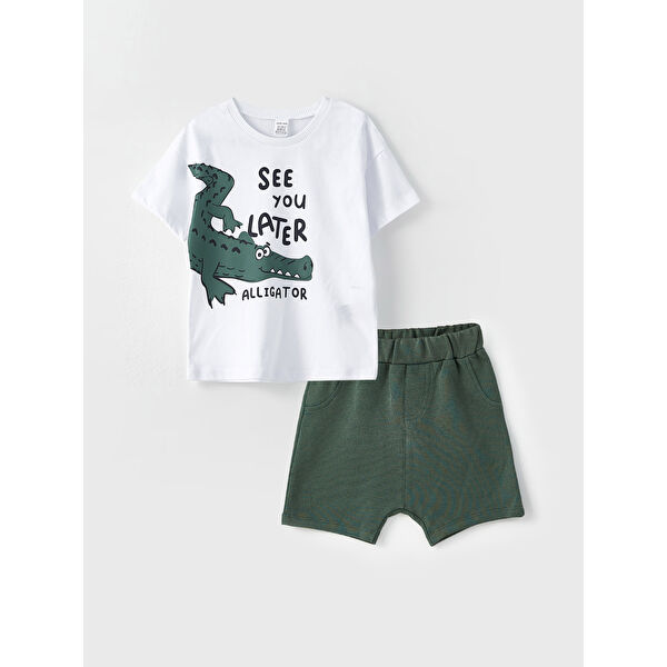 Bisiklet Yaka Kısa Kollu Baskılı Erkek Bebek Tişört ve Şort 2'li Takım