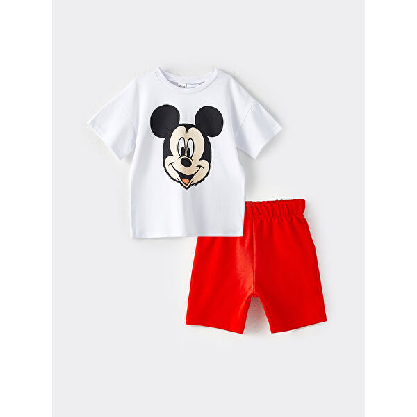 Bisiklet Yaka Kısa Kollu Mickey Mouse Baskılı Erkek Bebek Tişört ve Şort 2'li Takım Bisiklet Yaka Kısa Kollu Mickey Mouse Baskılı Erkek Bebek Tişört ve Şort 2'li Takım