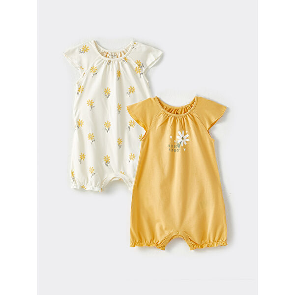 Bisiklet Yaka Kısa Kollu Baskılı Kız Bebek Tulum 2'li