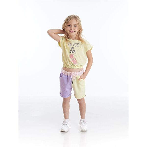 Beli Lastikli Renk Bloklu Kız Bebek Şort