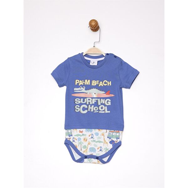 Bisiklet Yaka Kısa Kol Baskılı Erkek Bebek Çıtçıtlı Body