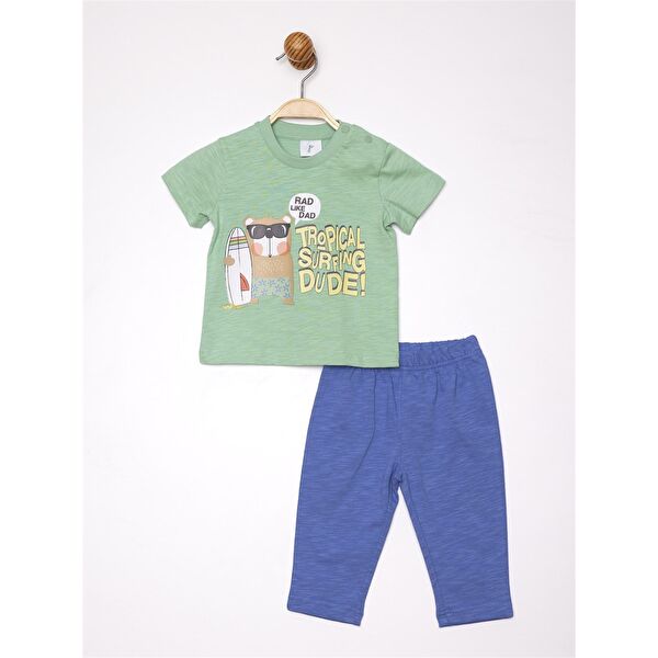 Bisiklet Yaka Kısa Kollu Baskılı Erkek Bebek Tişört ve Pantolon 2'li Takım