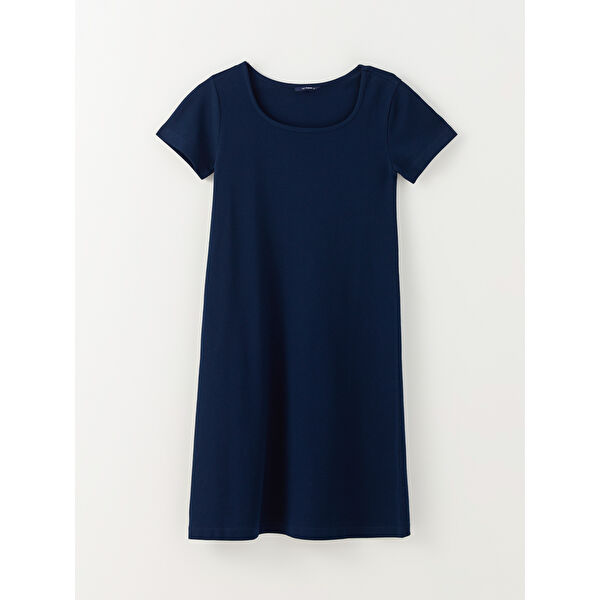 U Yaka Düz Kısa Kollu Pamuklu Kadın Elbise