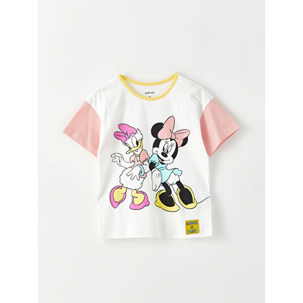 Bisiklet Yaka Kısa Kollu Disney Baskılı Kız Bebek Tişört