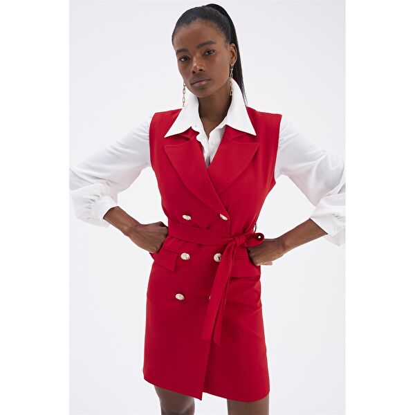 Ceket Yaka Düz Kolsuz Kadın Elbise Ceket Yaka Düz Kolsuz Kadın Elbise