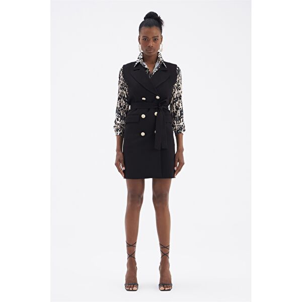 Ceket Yaka Düz Kolsuz Kadın Elbise Ceket Yaka Düz Kolsuz Kadın Elbise