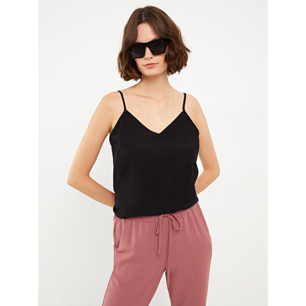 V Yaka Düz Askılı Kadın Bluz